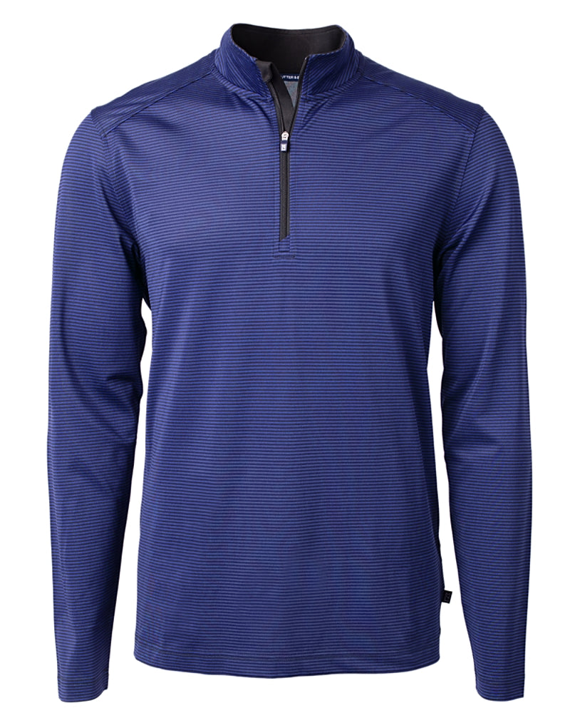 Cutter & Buck Virtue Eco Pique Micro Stripe Quarter Zip - Tour Blue/Bl ...